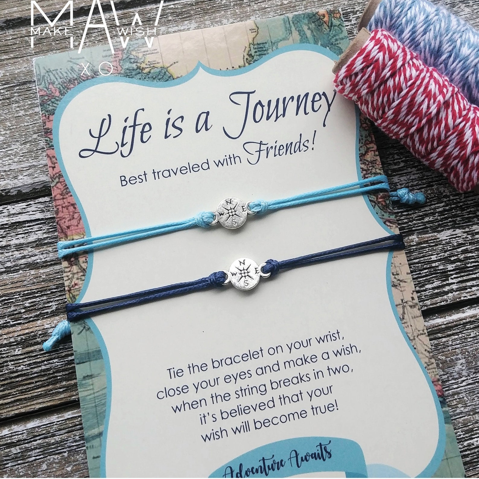 Best Friend Gifts Life is a Journey Card Friendship Bracelet - Etsy