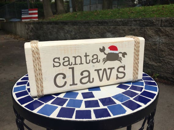Santa Claws Wooden Block Sign With Twine Wrapped on Sides / | Etsy