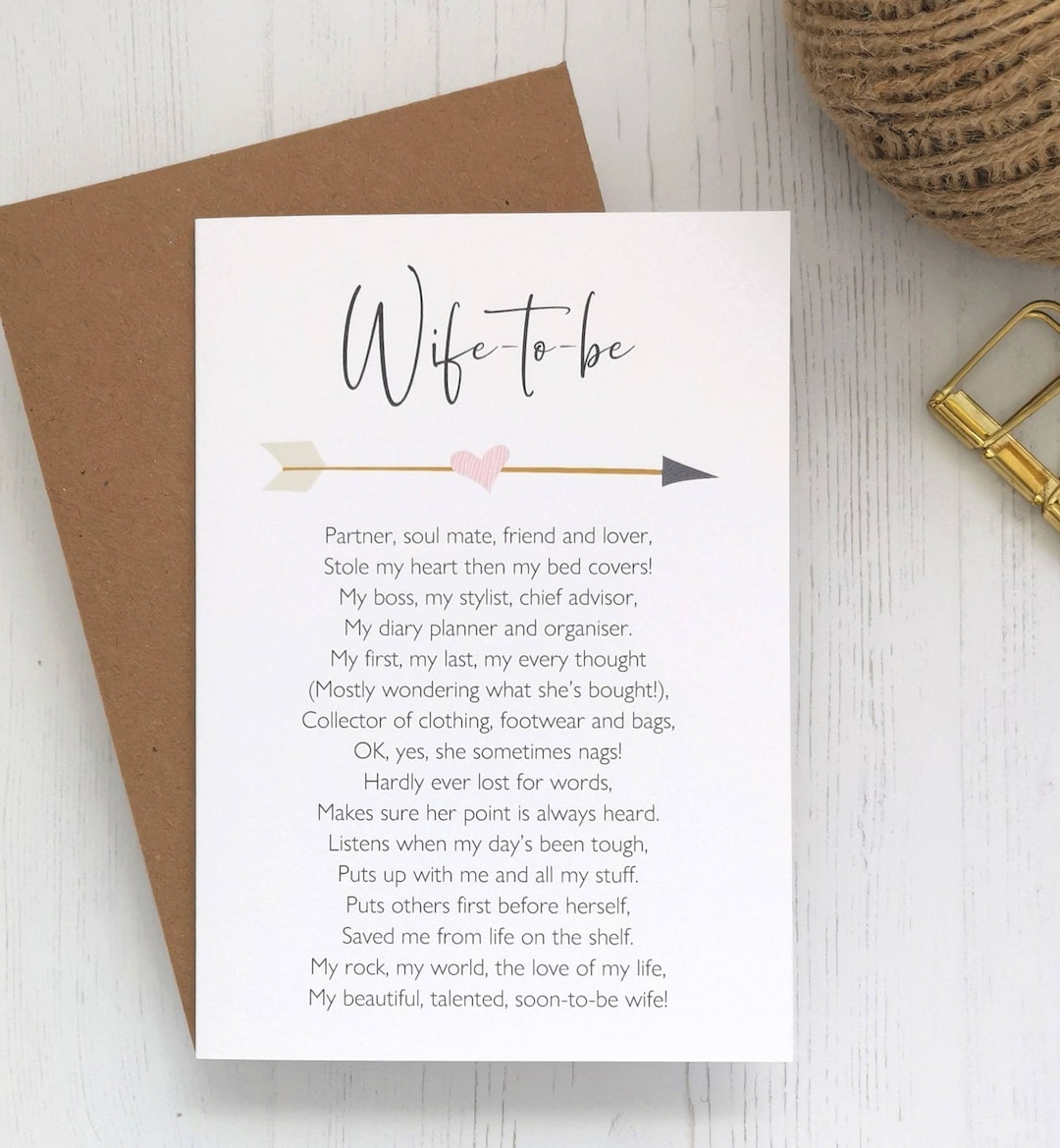 Wife to Be Poem Card. Valentine's, Birthday, Wedding Day Poem Card for ...