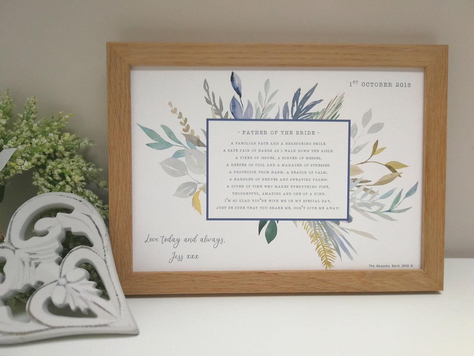 Father of the Bride Poem UNFRAMED Print. Personalised Father, Step ...