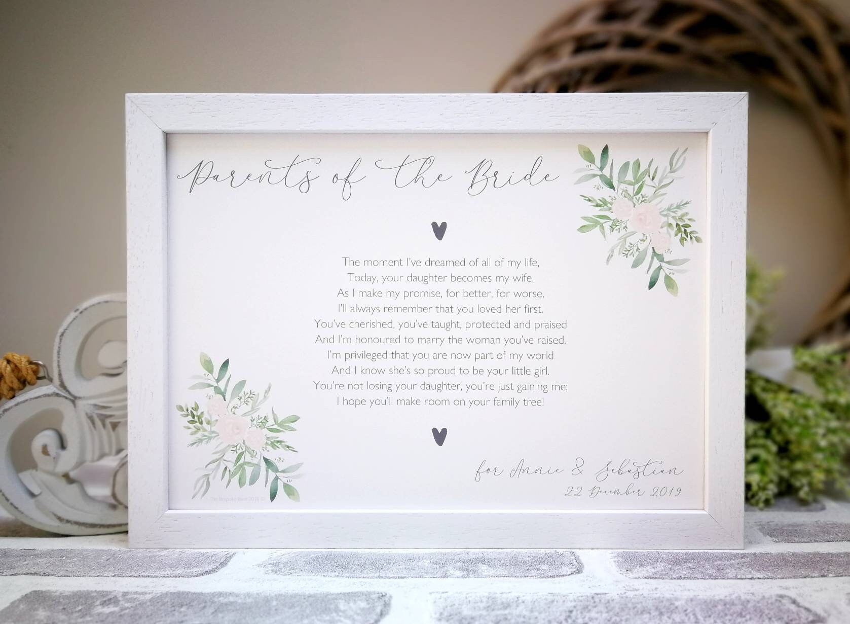 Personalised Mother or Parents of the Bride Poem Gift. - Etsy UK