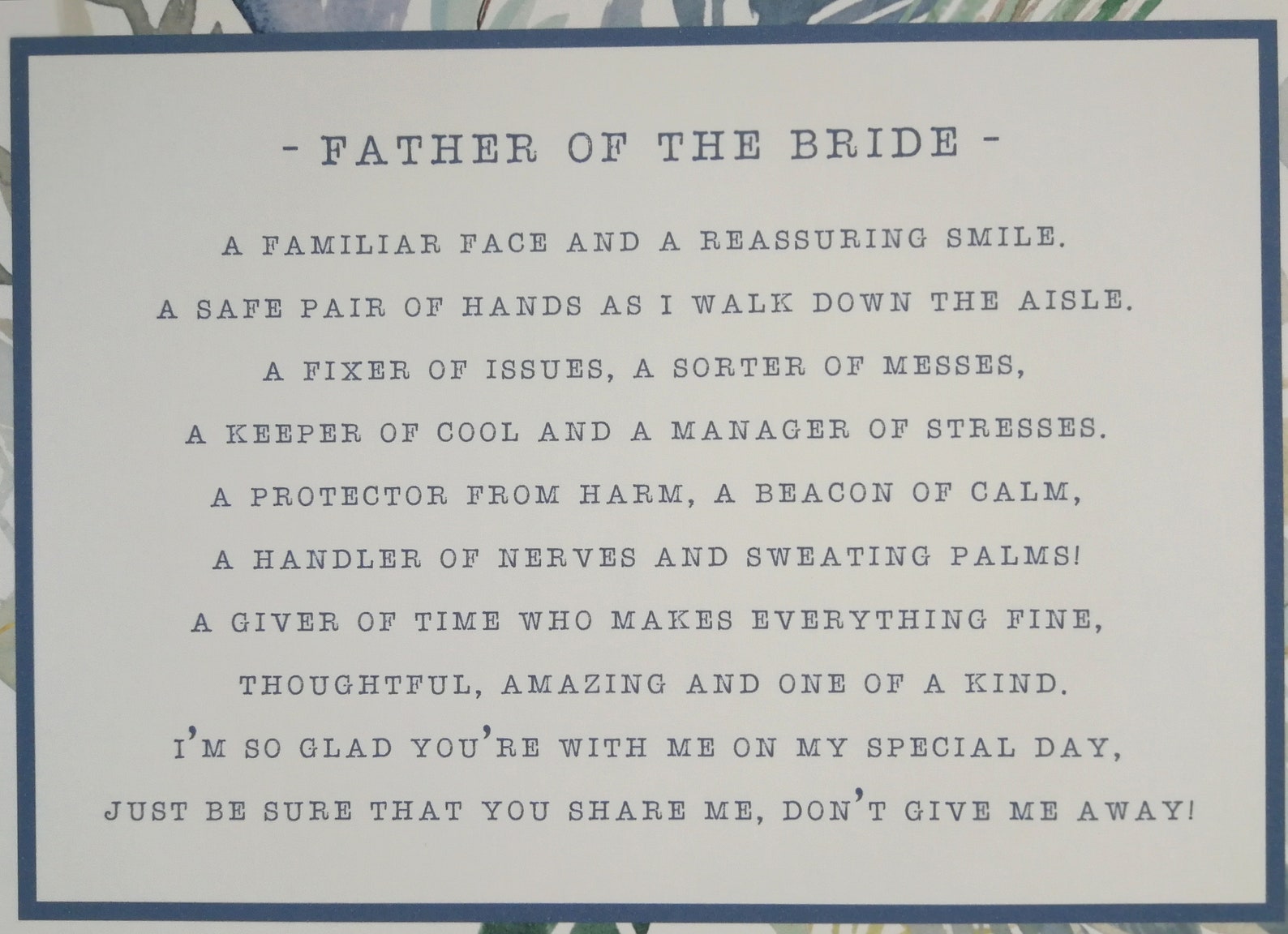 Father of the Bride Poem UNFRAMED Print. Personalised Father - Etsy