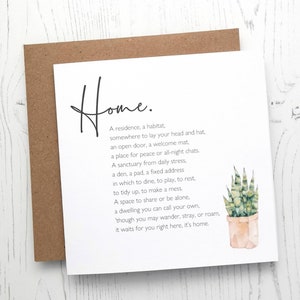 New Home Poem Card. Happy New Home or Housewarming Greeting Card / Gift ...