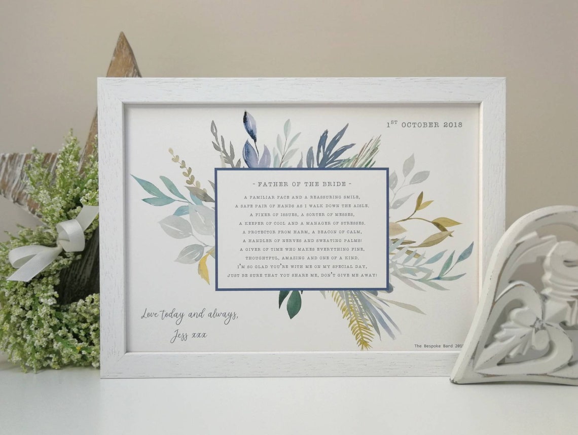 Father of the Bride Poem UNFRAMED Print. Personalised Father, Step ...