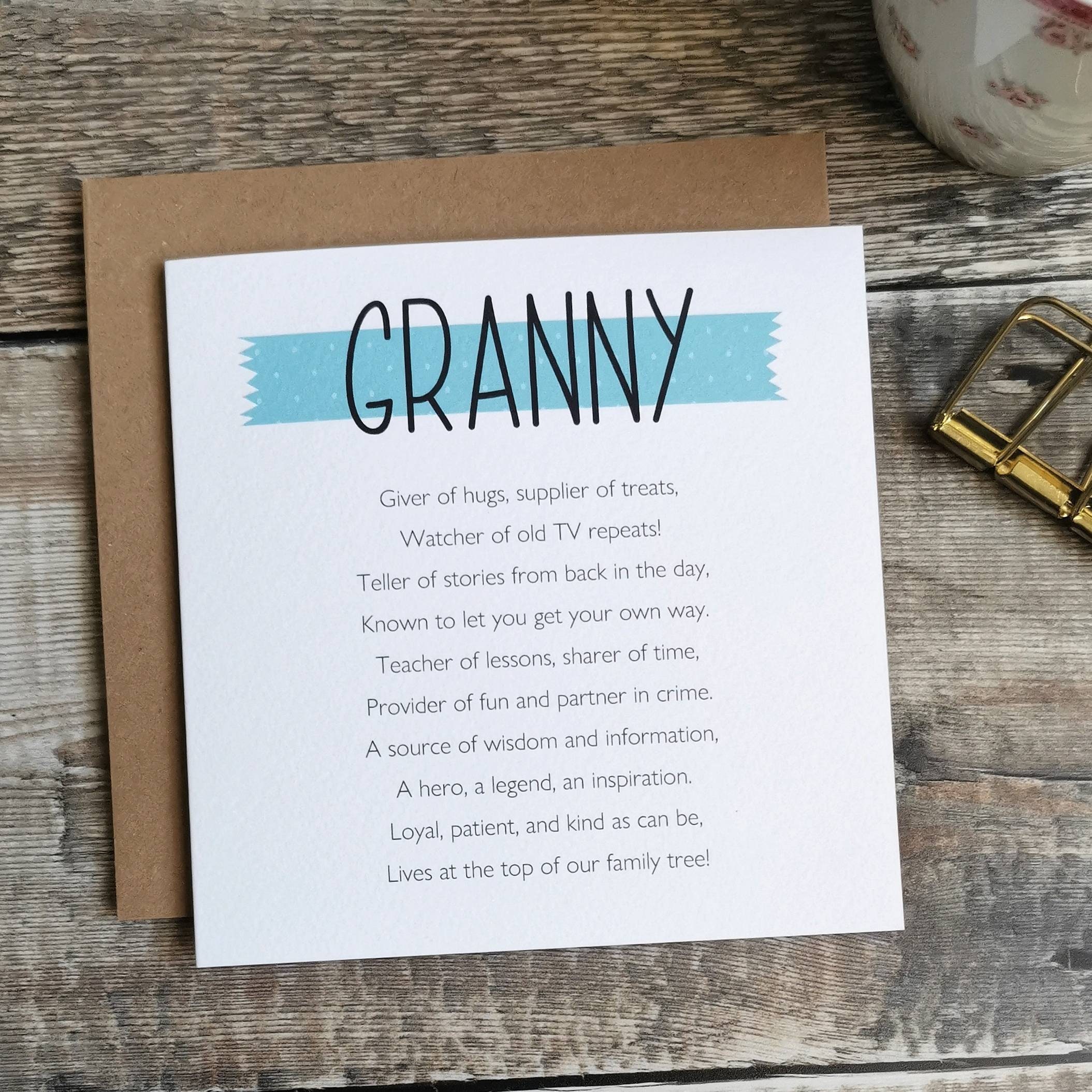 Grandma Gran Granny Poem Card. Birthday Mother's Day - Etsy UK