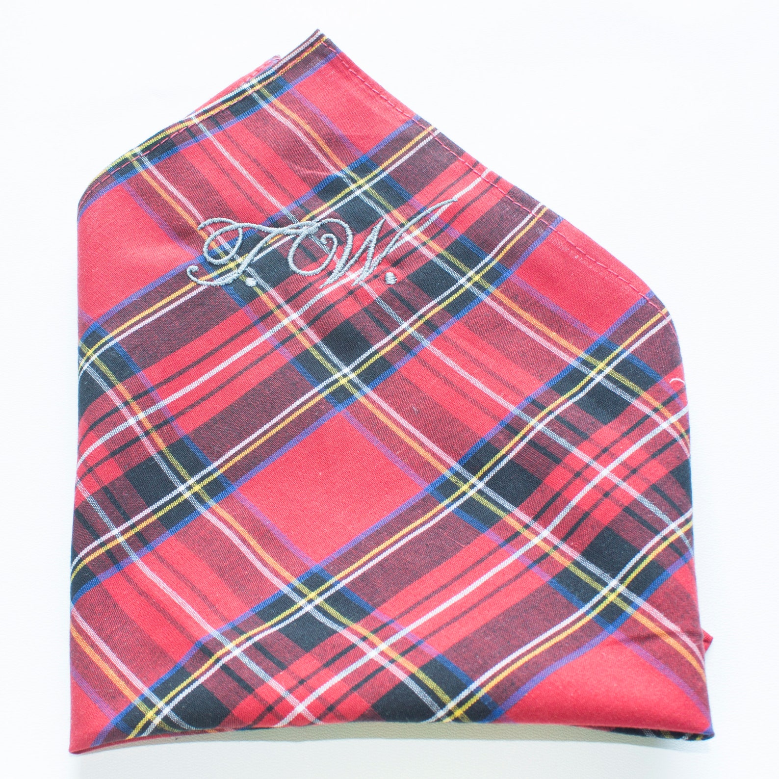 Pocket Square Handkerchief Hanky Tartan Embroidered | Etsy UK