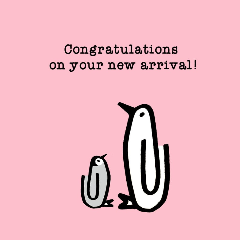 Congratulations - Baby Pink, Baby Penguin, New Arrival, Baby Card - Etsy