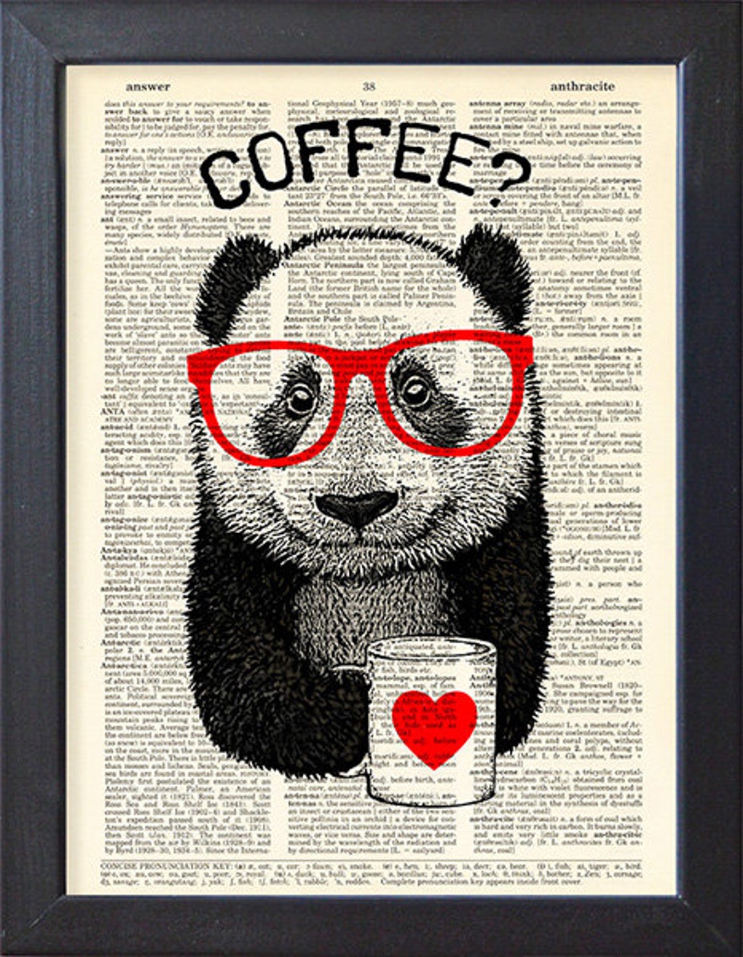 Panda Coffee Break Print, Book Page Poster, Kitchen Wall Decor ...