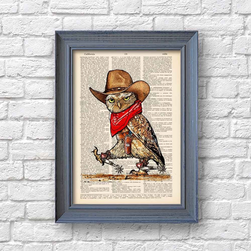 Owl Cowboy Print Western Poster Wild West Wall Decor Funny | Etsy