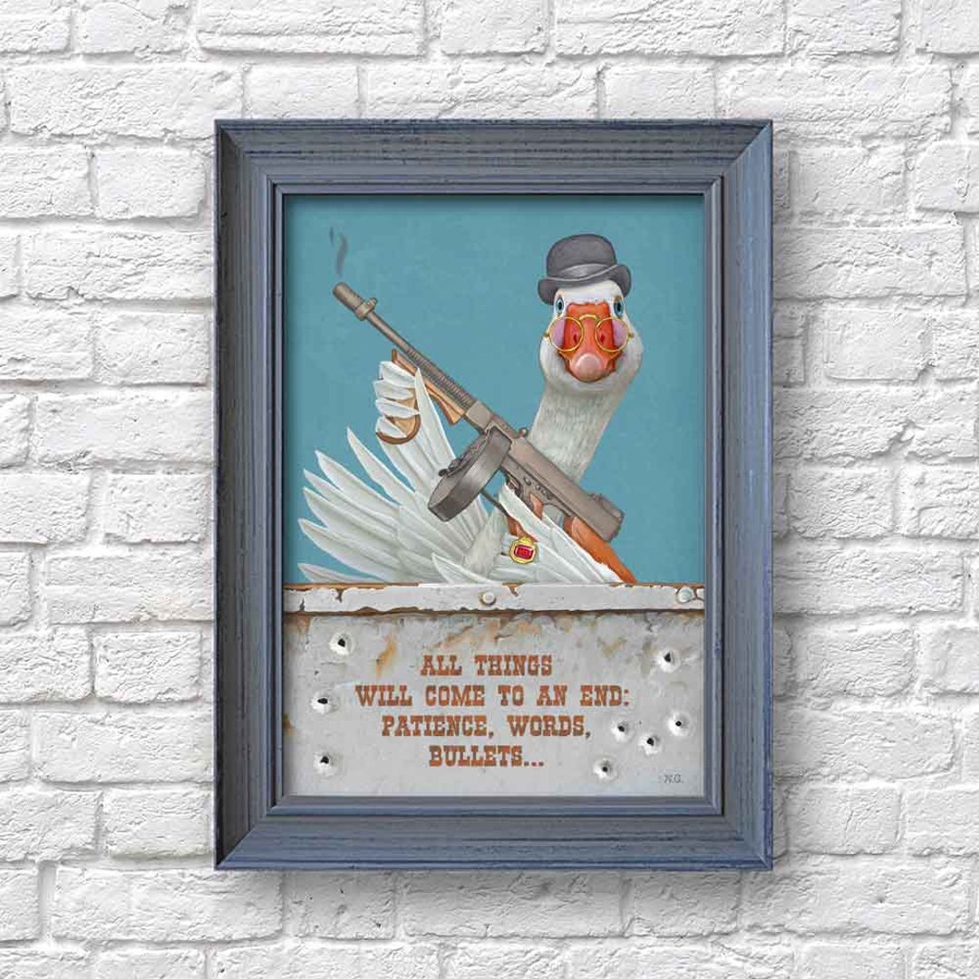 Goose With Gun Poster, Comic Animal Print - Etsy