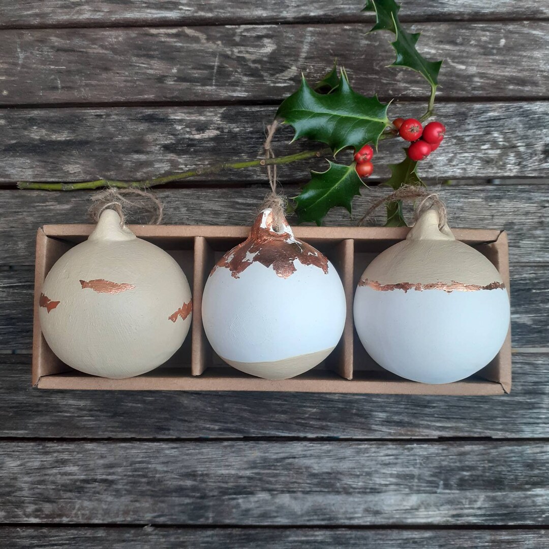 SET OF 3 Christmas Baubles • Natural and Copper • Christmas Tree ...