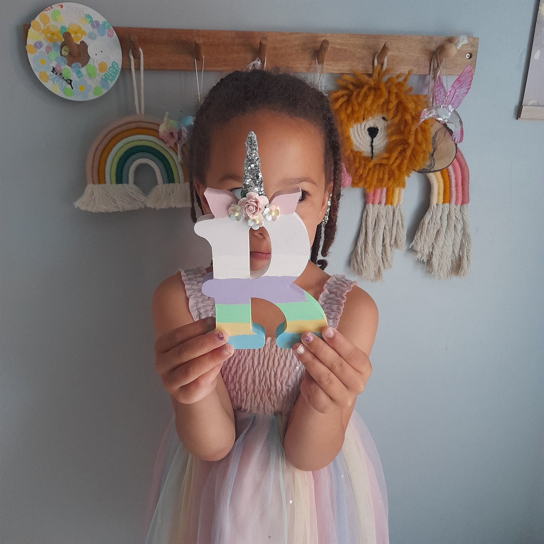 Unicorn Letter • Freestanding Floral Unicorn Initial • Pastel Rainbow ...