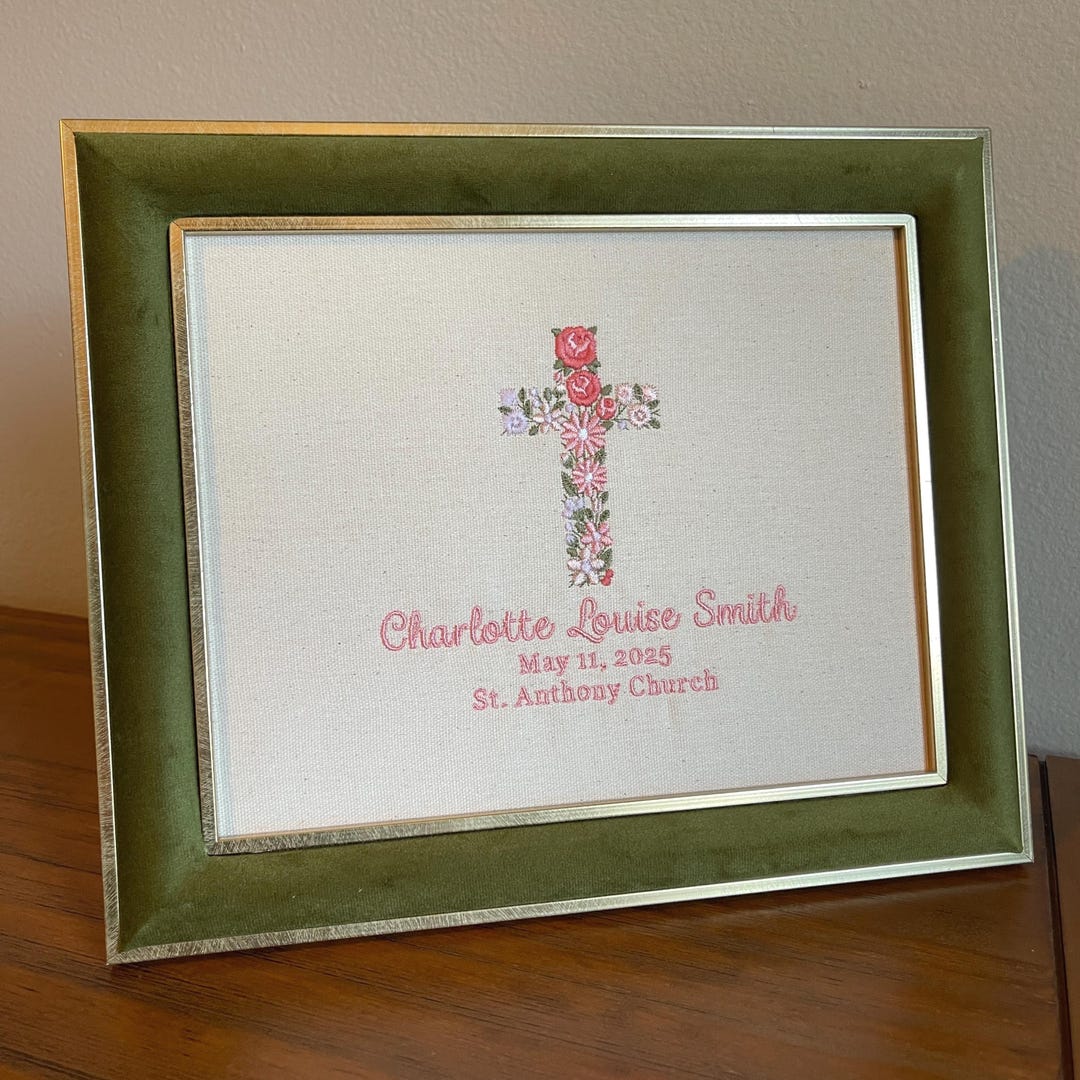 Custom Embroidered Floral Cross: Ready to Frame 8x10 Baptism Keepsake ...