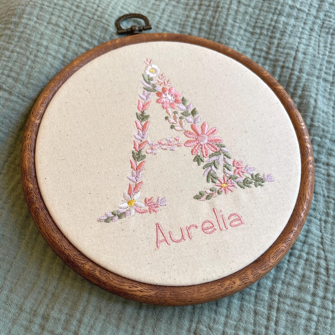 Custom Floral Letter Embroidery: Personalized Nursery Wall Art - Etsy