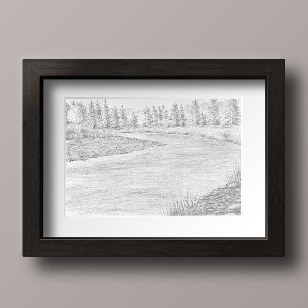 River Drawing - River Art - River Artwork - Landscape Art - Original ...