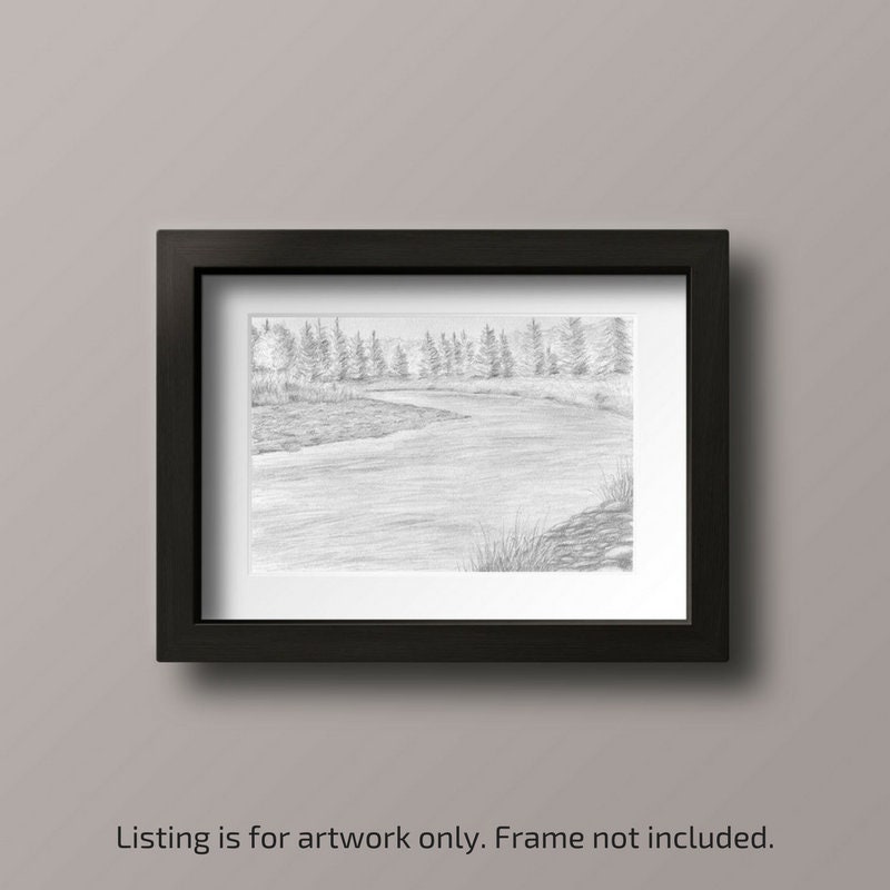 River Drawing River Art River Artwork Landscape Art Original Drawing ...