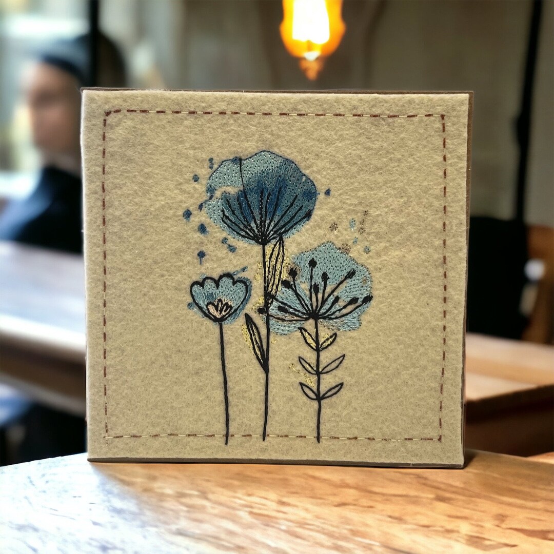 Handmade Embroidered Blue Floral Greetings Card. Embroidered in Felt ...