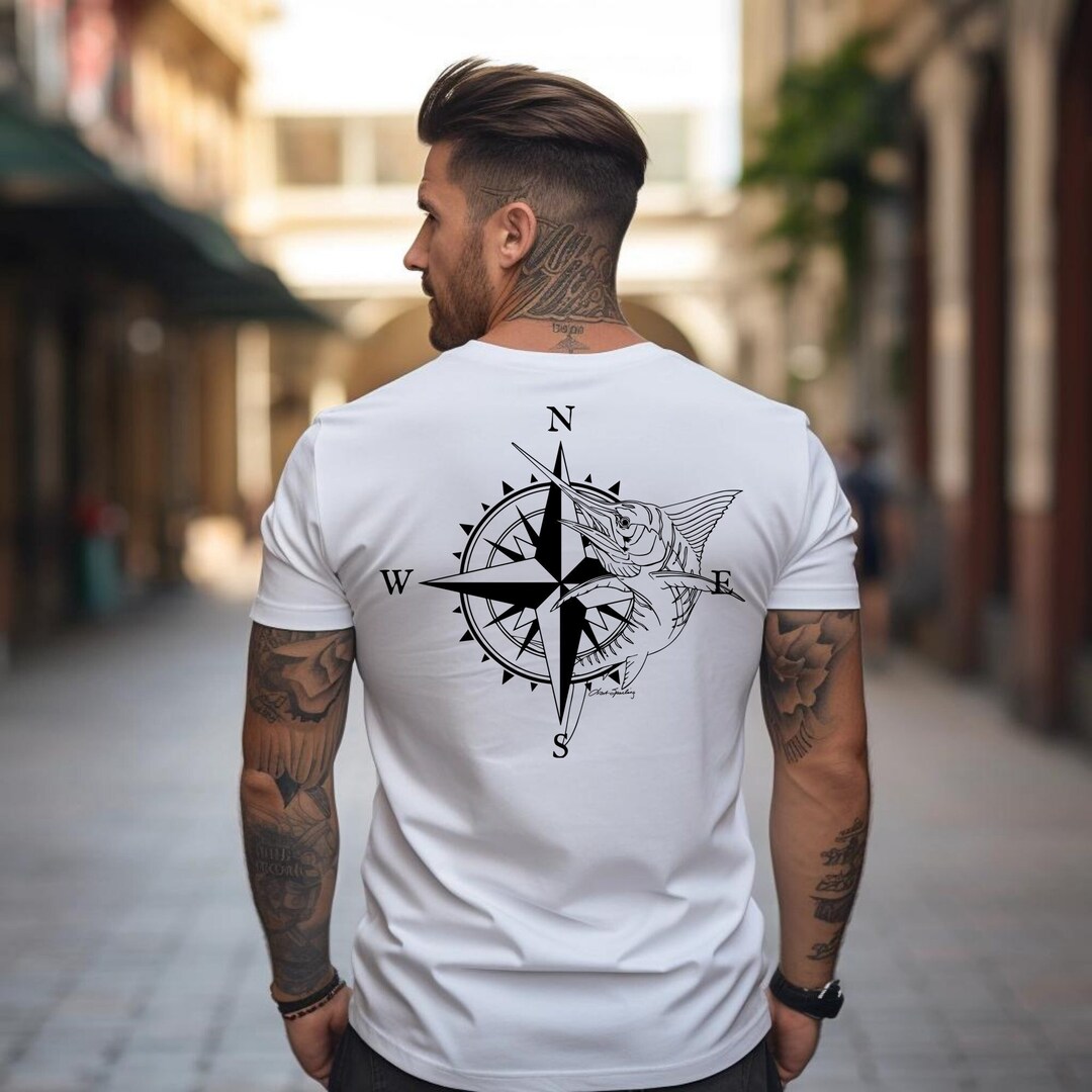 Marlin Compass T-shirt, Men's Fish T-shirt, Marlin Fishing Tee, Compass ...