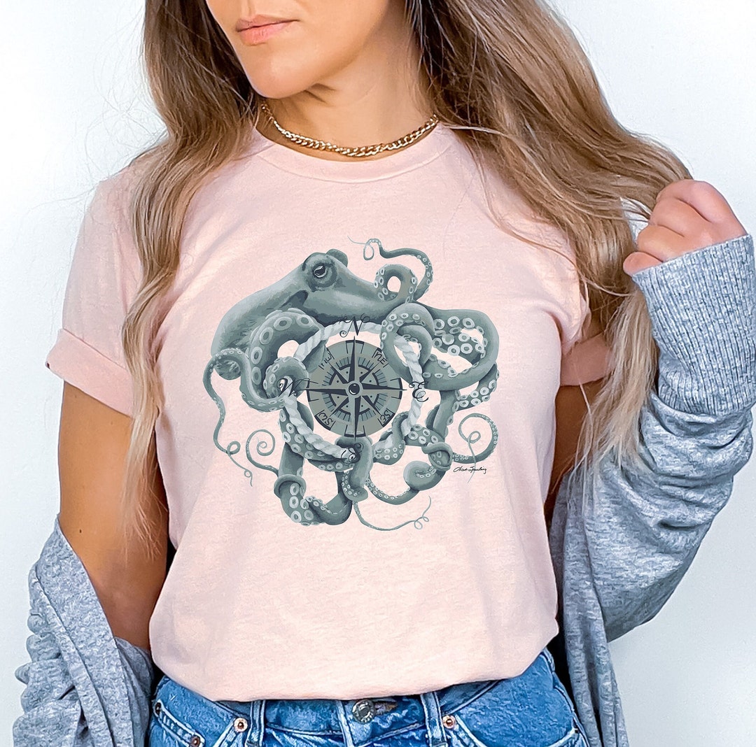 Calamari Compass, Octopus Shirt, Cute Octopus Shirt, Nautical T-shirt ...