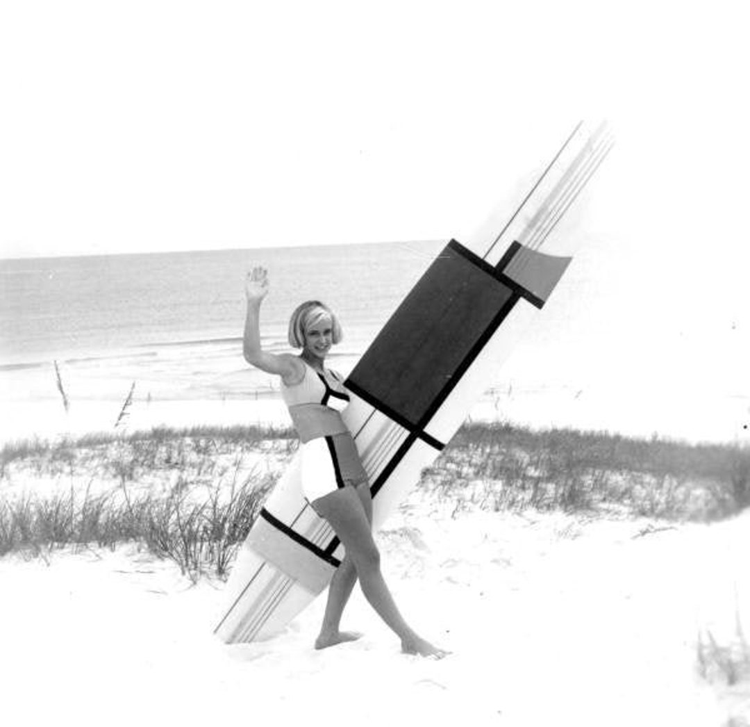 Vintage Surfer Girl Art Print: 1950s Surfboard Fashion (digital ...