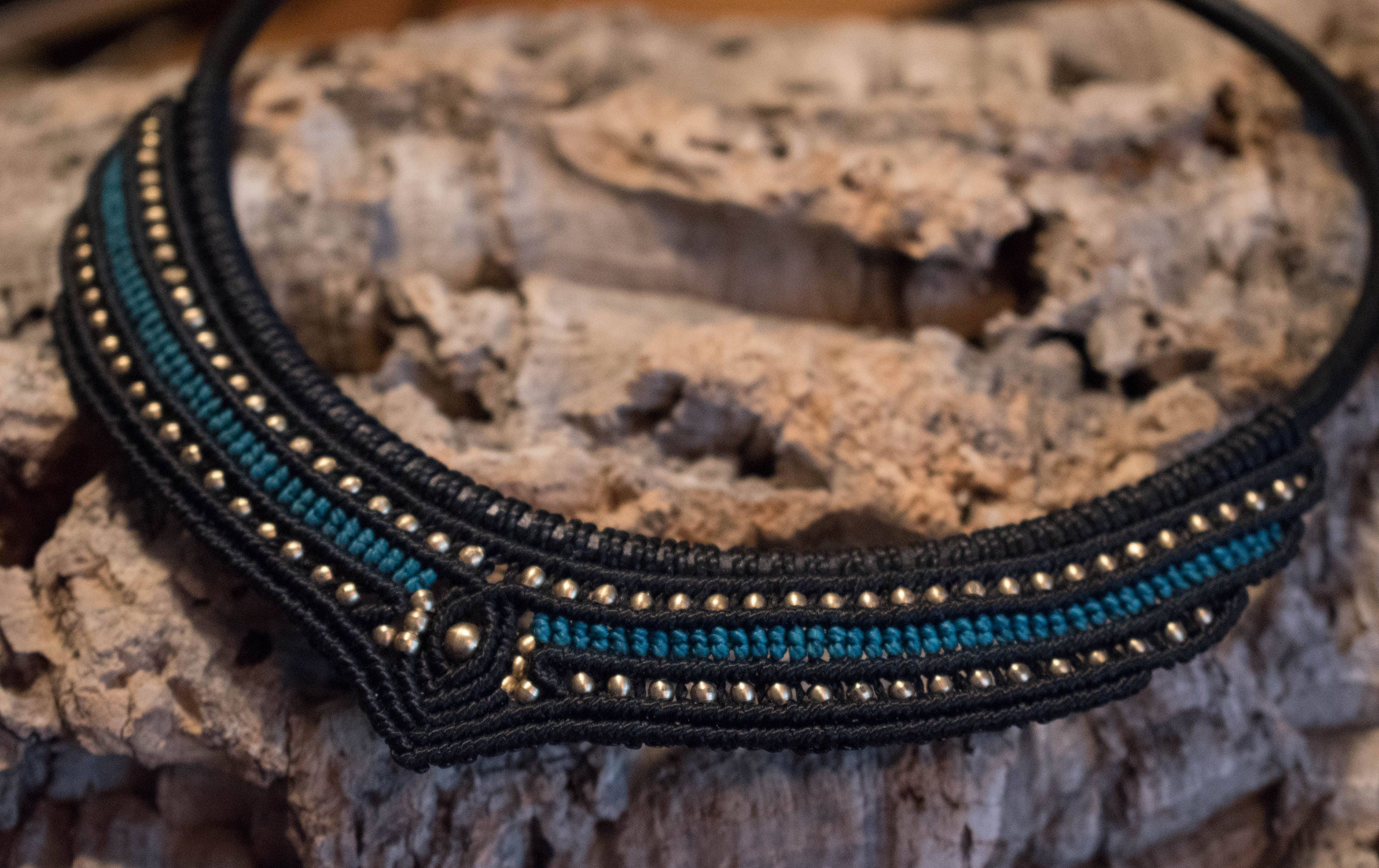 Leather Collar With Decorative Micro Macrame - Etsy