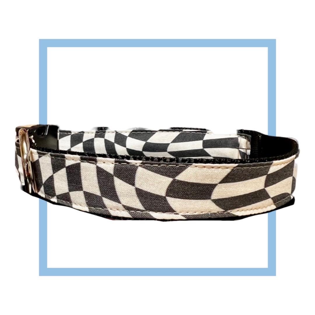 Black Checkered Swirl Dog Collar, Harness or Leash With Personalized ...