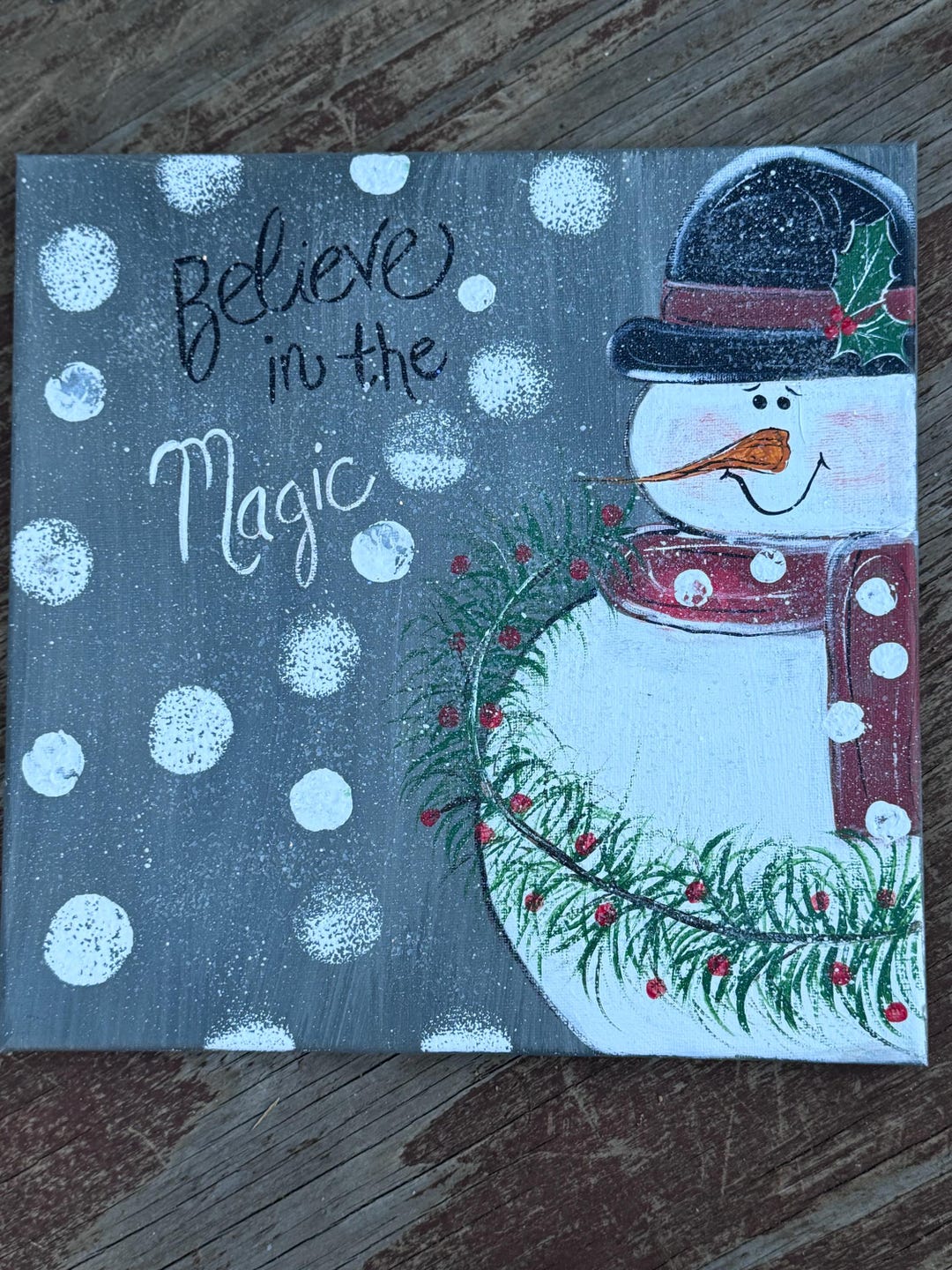 Believe in the Magic Snowman,hand Painted Snowman Painting - Etsy