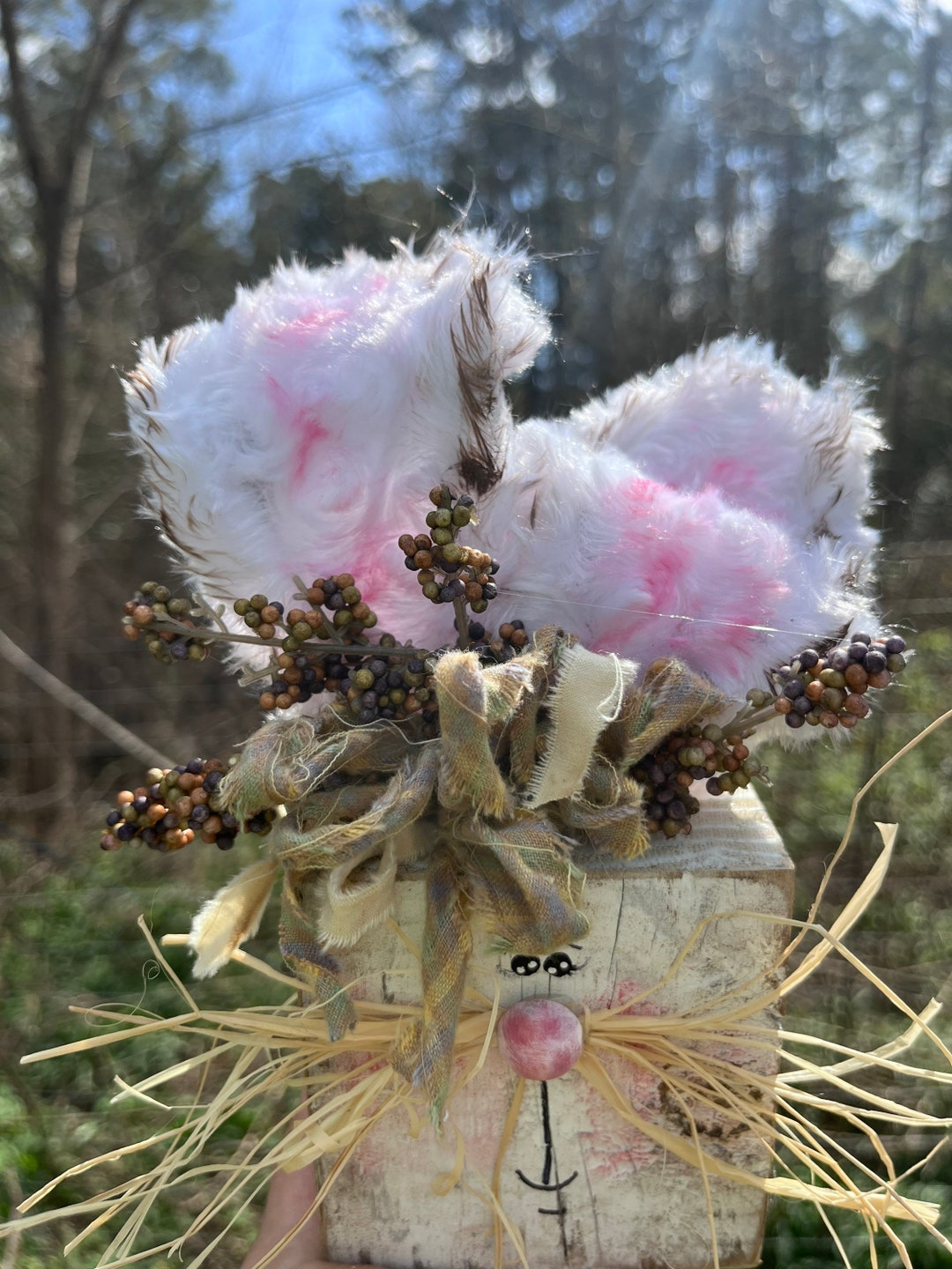 FREE SHIPPING, Wooden Block Bunny, Spring Bunny, Easter Bunny, Wooden ...