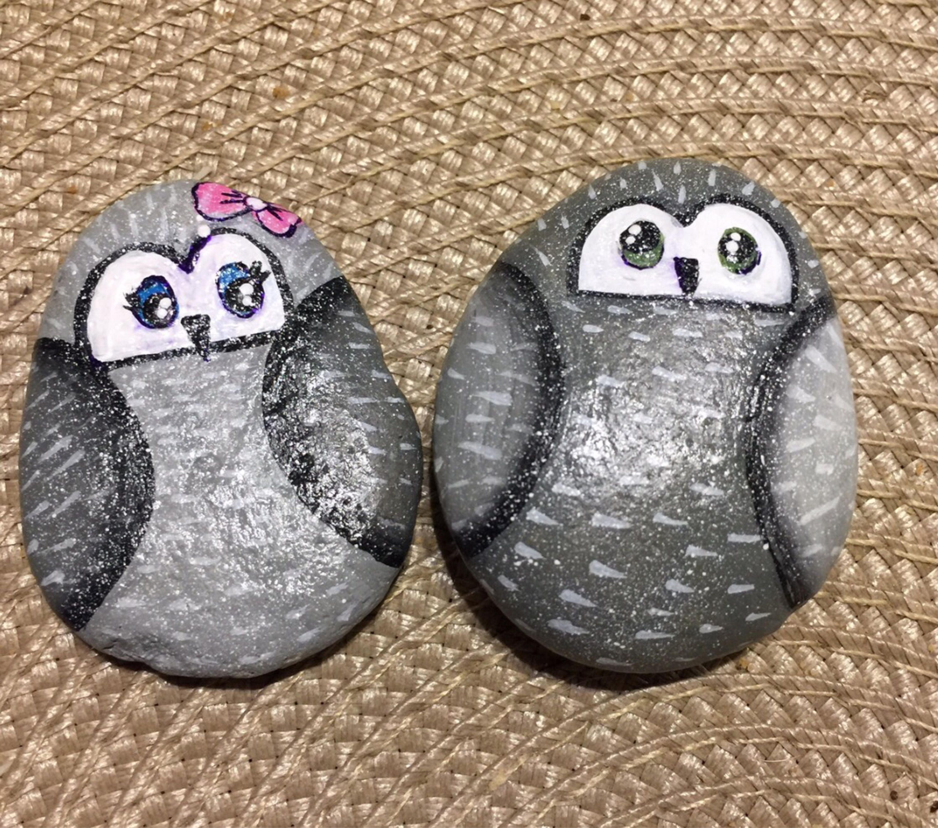 Owl Rocks, Painted Owl Rocks, Grey Owl Rocks, Winter Owl Rocks, Set of ...