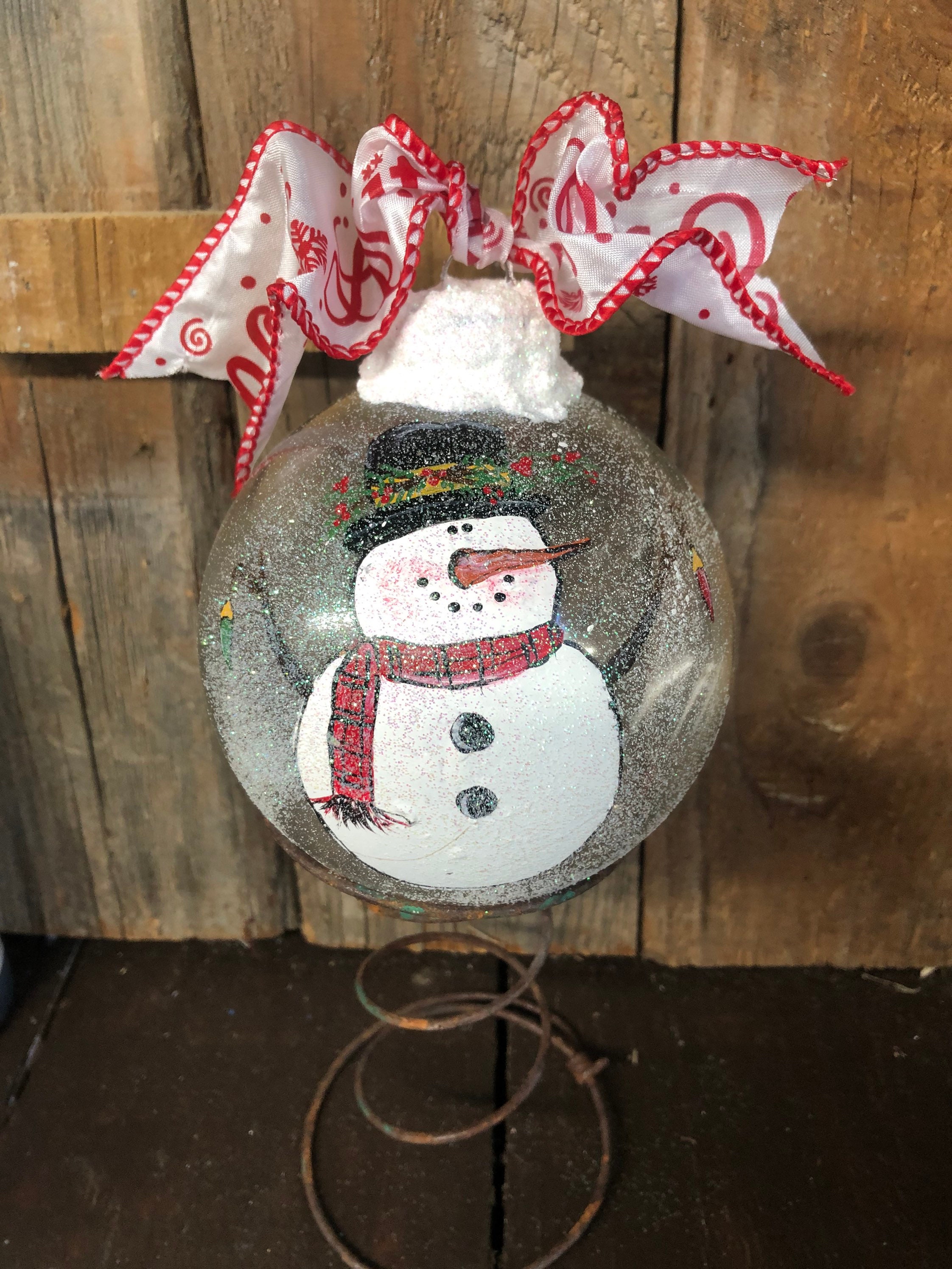 Snowman Ornament Large Christmas Ornament Glass Ornament - Etsy