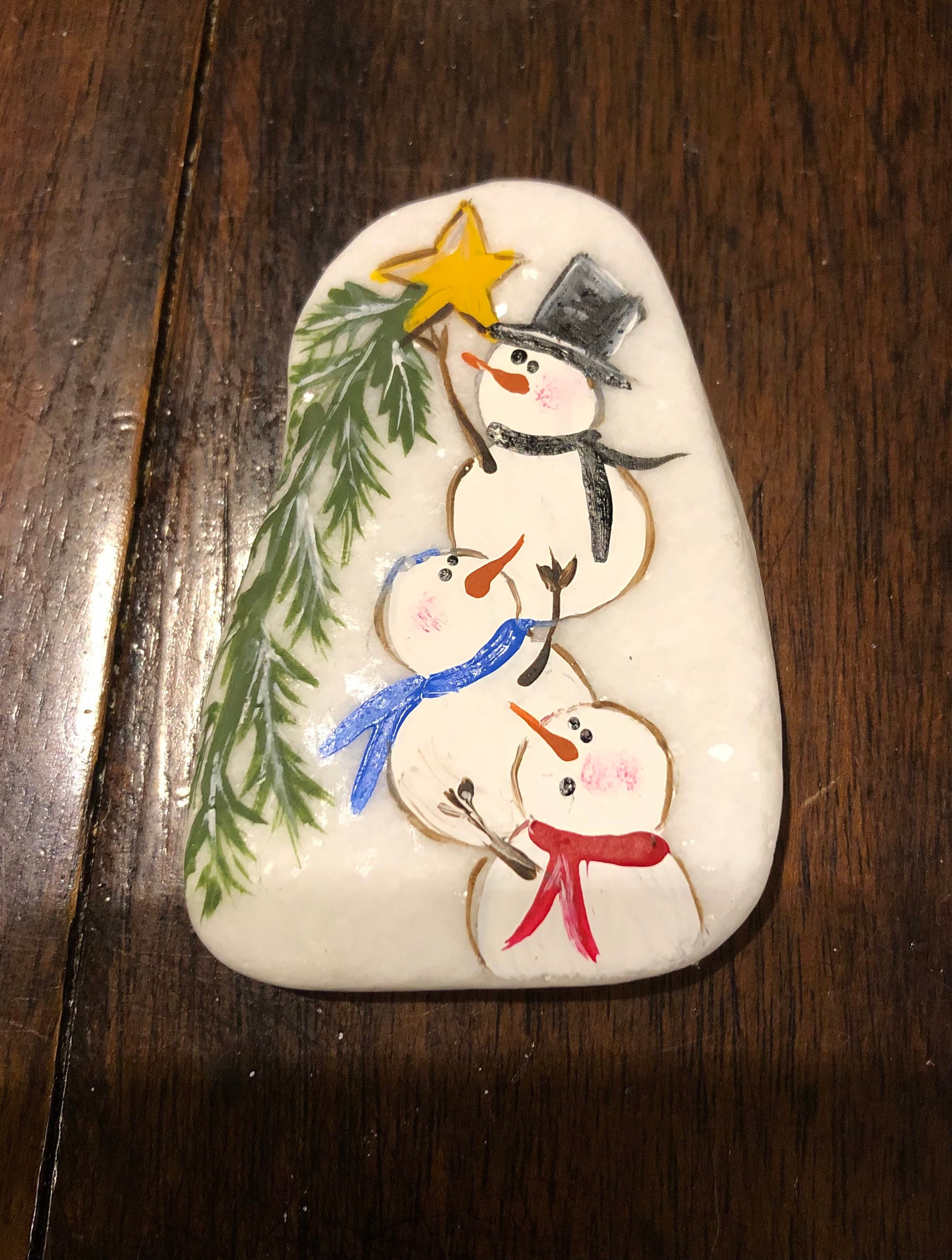 Christmas Stone,painted Rocks, Snowman Stone, Holiday Stone - Etsy