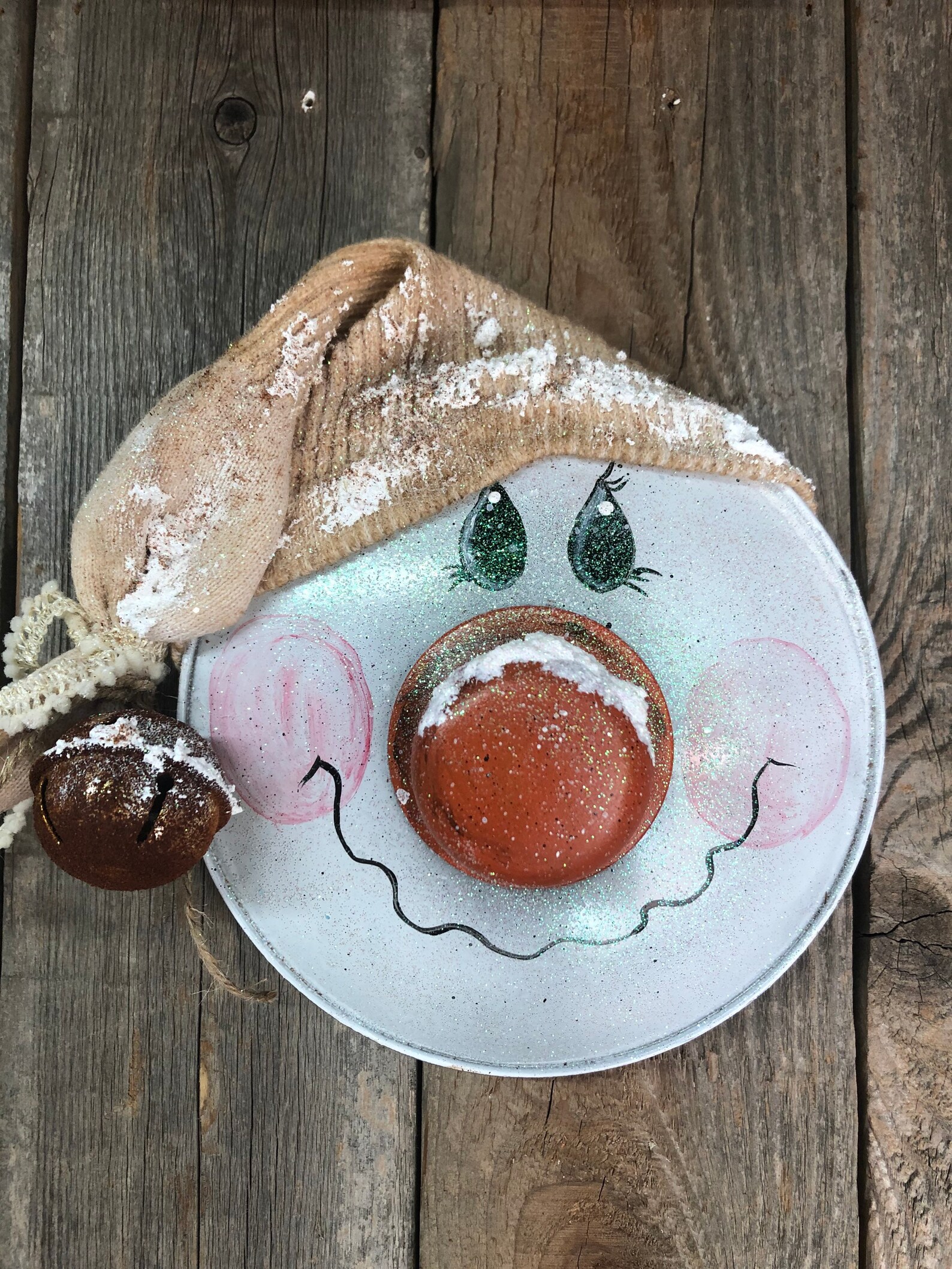 Snowman Made From Lid Winter Decor Whimsical Snowman Made | Etsy