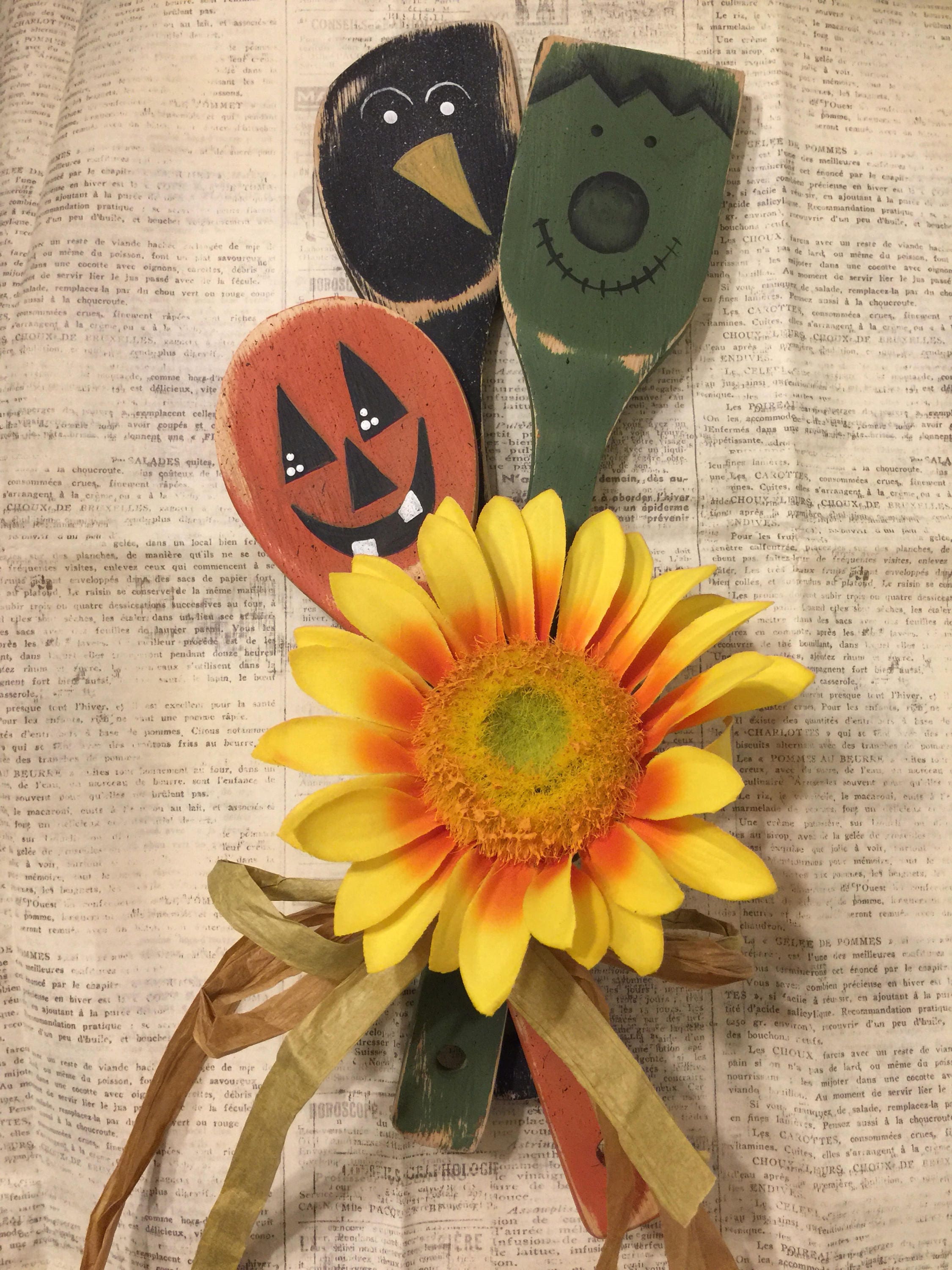 Halloween Wooden Spoons Fall Wooden Spoonsdecorative Wooden | Etsy