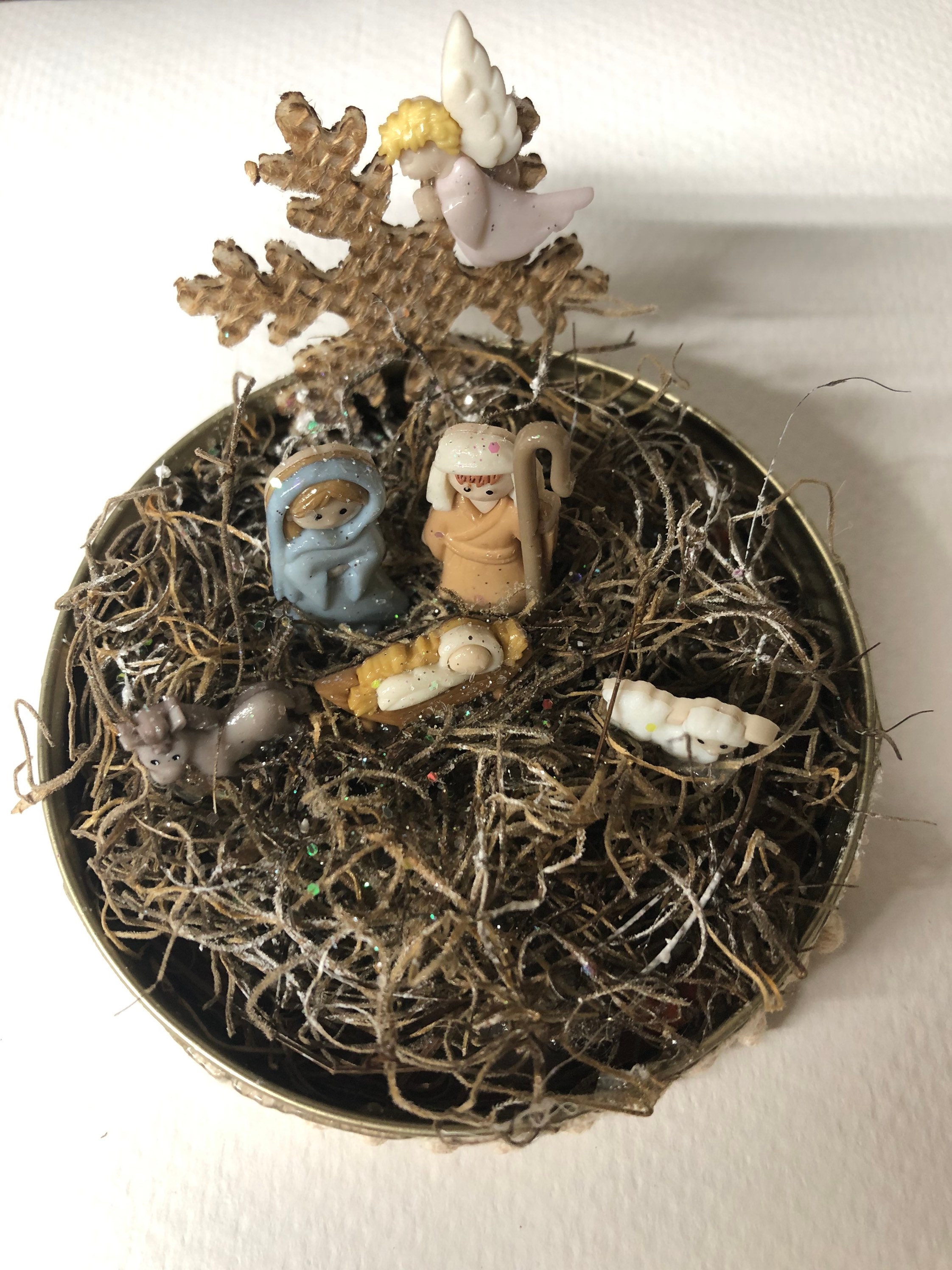 Miniature Manger Display Manger on a Mason Jar Lid Christmas | Etsy