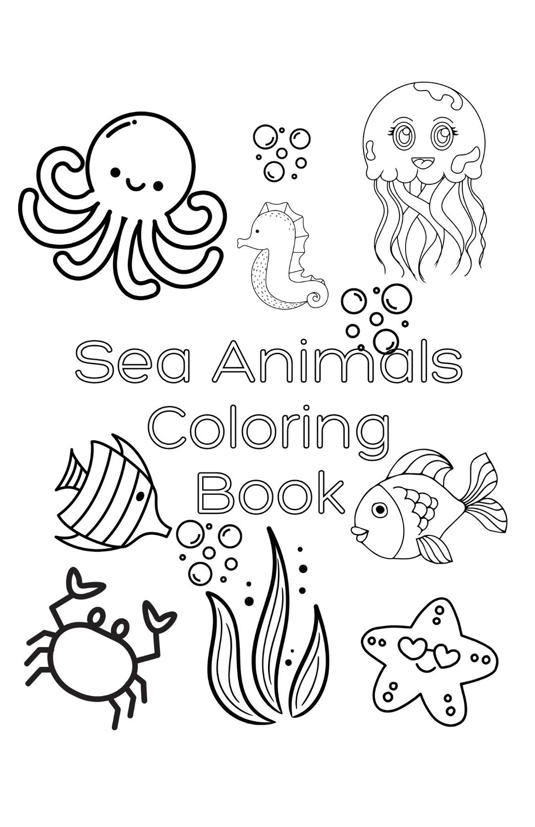 Sea Animals Coloring Book, Summer Fun Coloring Book, Children’s Digital ...