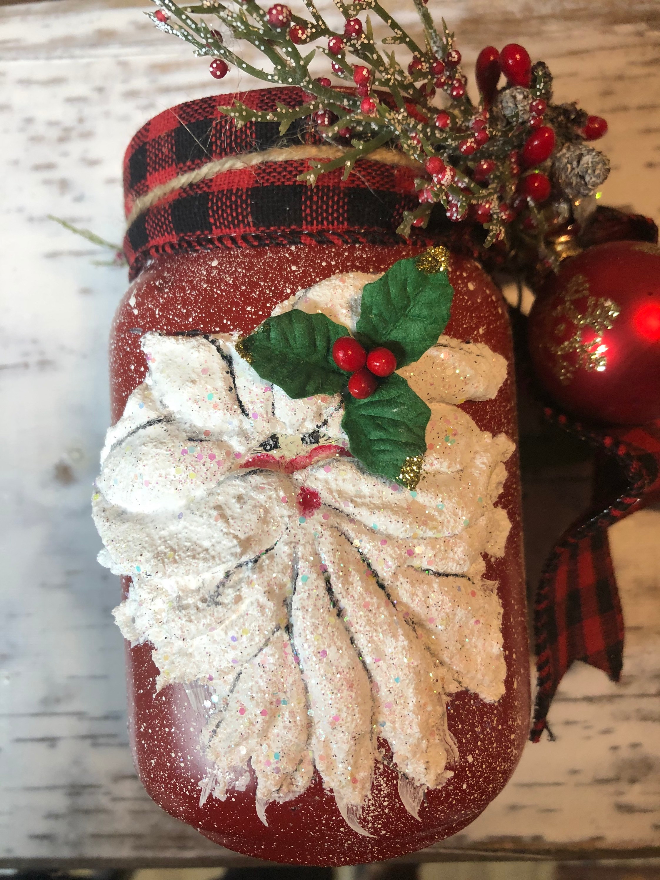 Santa Mason Jar, Holiday Mason Jar, Christmas Mason Jar,winter Mason ...