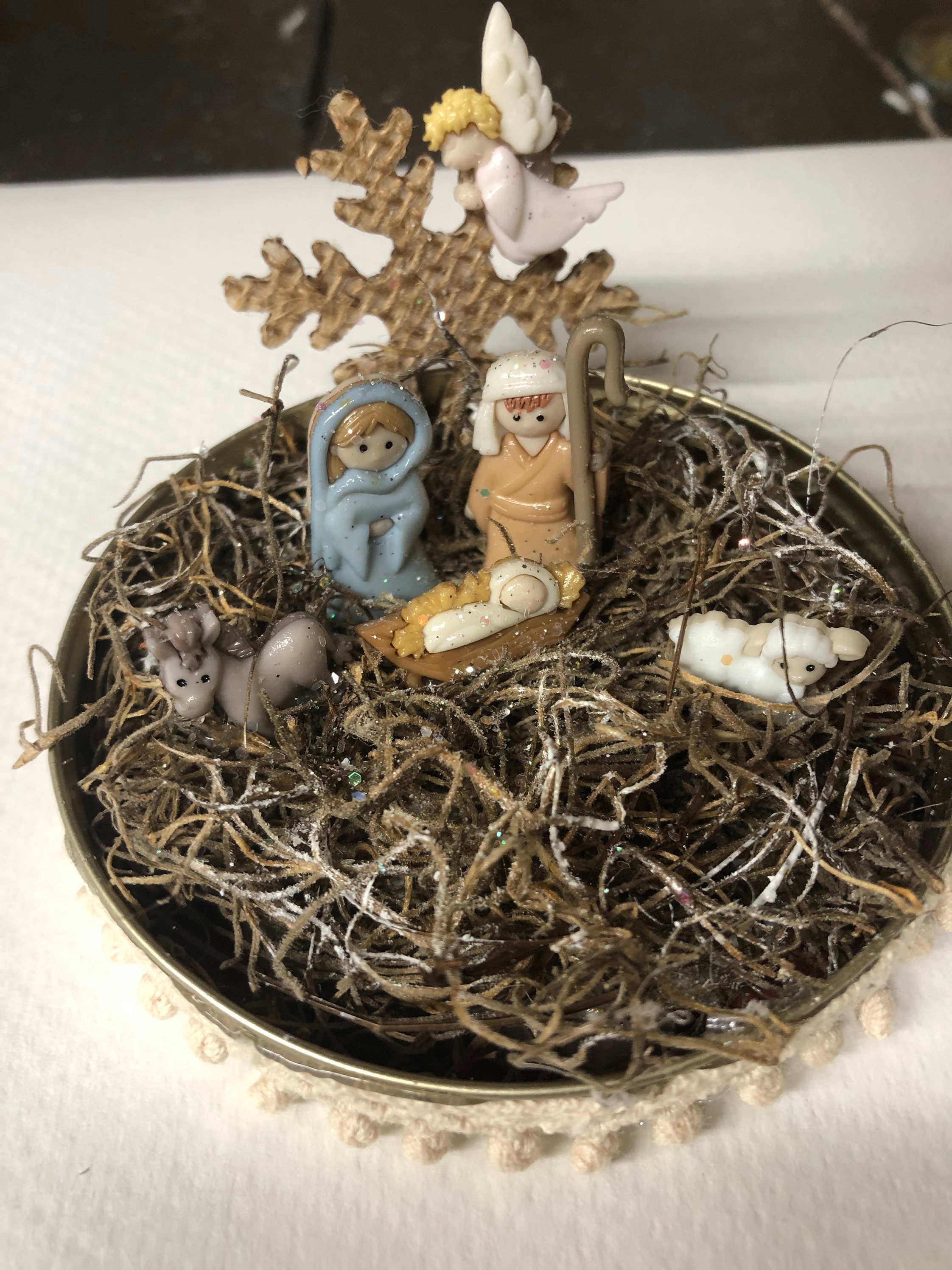 Miniature Manger Display Manger on a Mason Jar Lid Christmas | Etsy