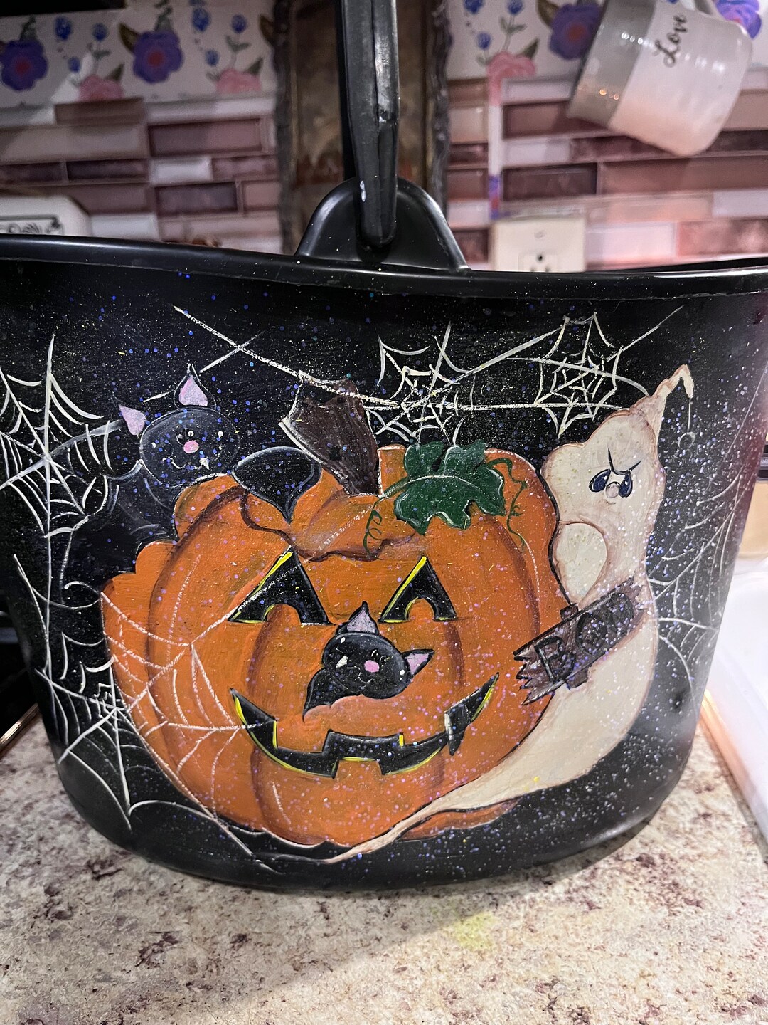 Hand Painted Halloween Bucket, Pumpkin Ghost Bucket - Etsy