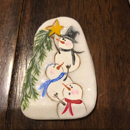 Christmas Stonepainted Rocks Snowman Stone Holiday Stone - Etsy