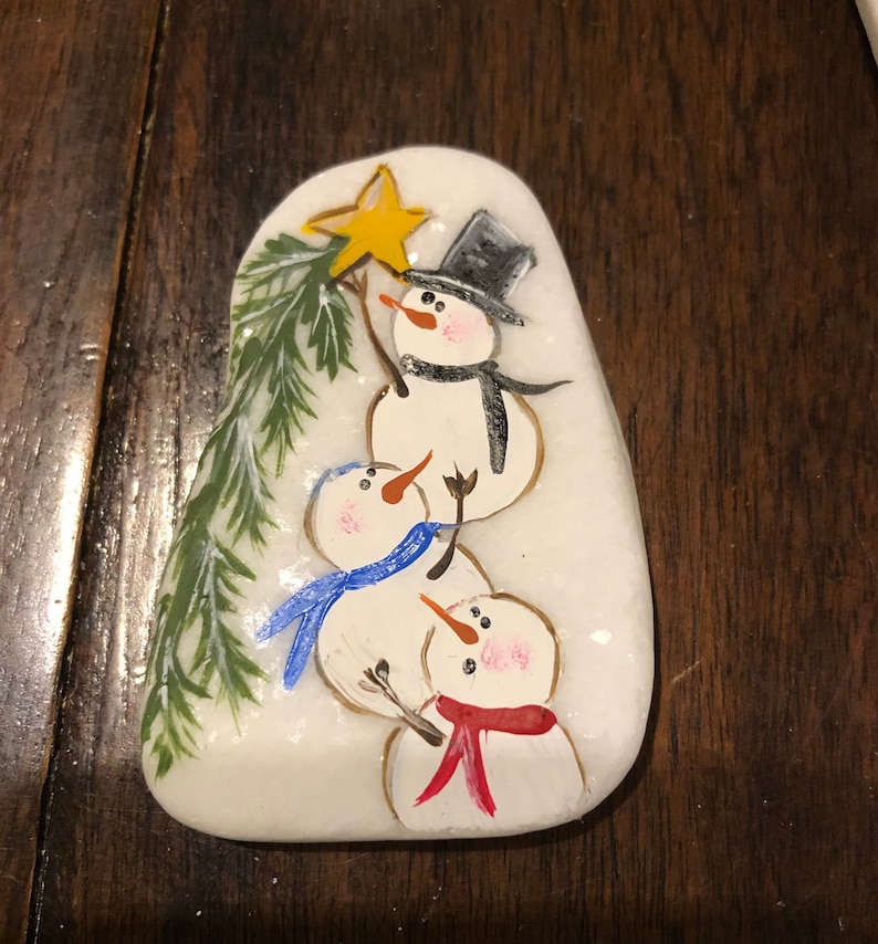 Christmas Stonepainted Rocks Snowman Stone Holiday Stone - Etsy