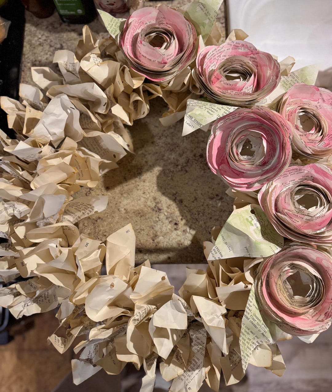 Paperback Book Wreath With Paper Roses, Wreath Made With Pages From ...