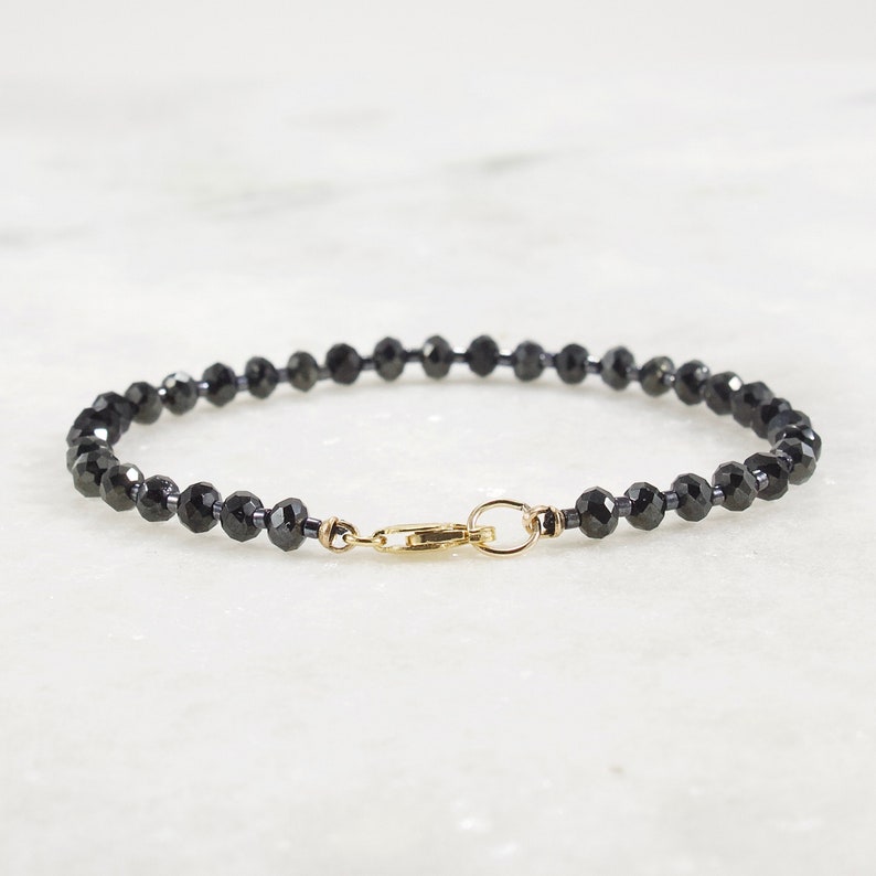 Black Spinel Bracelet Gemstone Bead Bracelet 14k Gold - Etsy