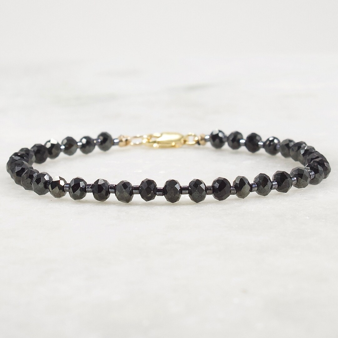 Black Spinel Bracelet, Gemstone Bead Bracelet, 14k Gold Filled, 14k ...
