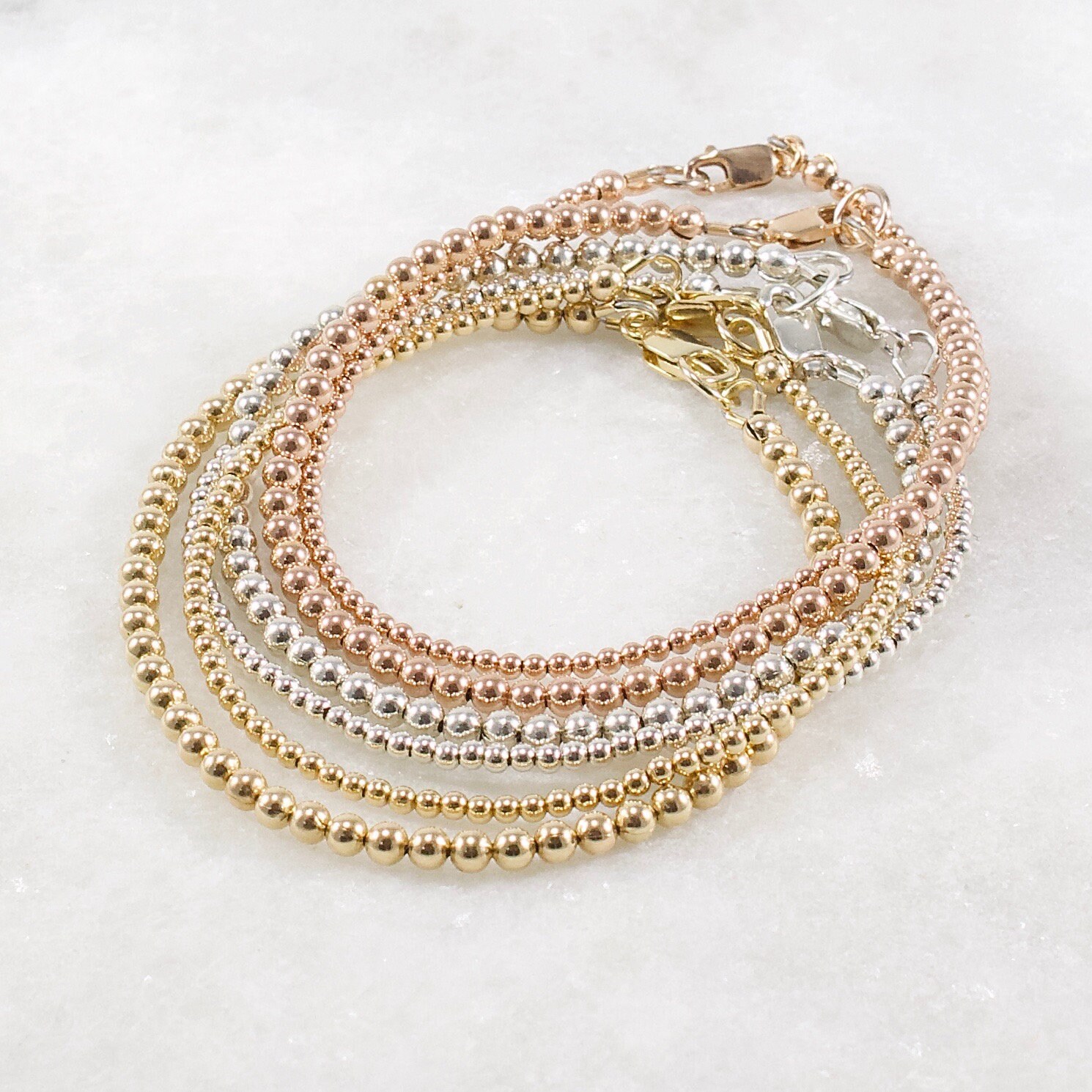 14k Rose Gold Filled Beaded Bracelet Delicate Stacking | Etsy