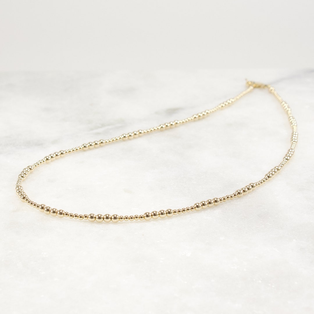 Gold Necklace, 14k Gold Filled, 1.5mm Beads, 2.5mm Beads, Gold Bead ...