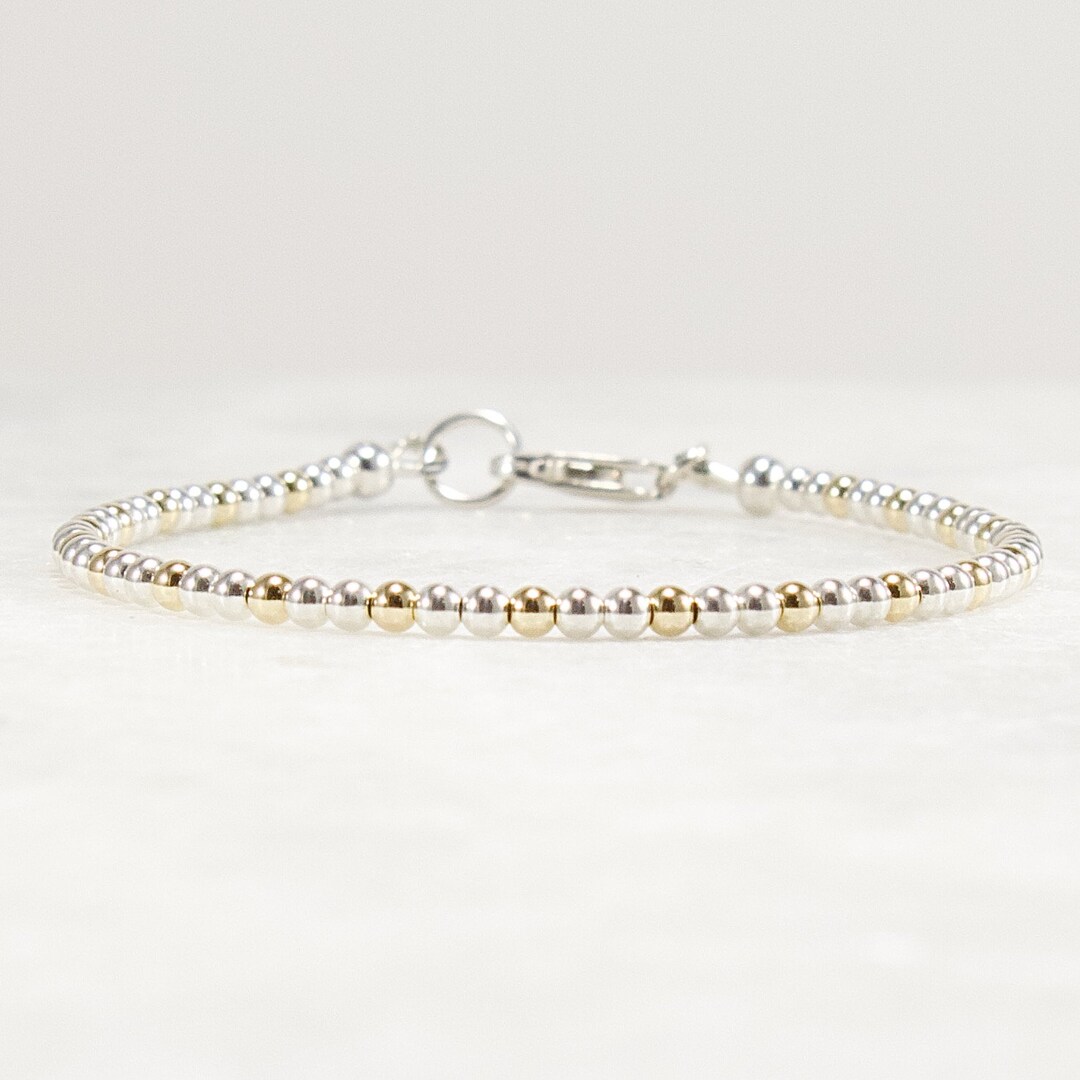 Two Tone Bead Bracelet, 14k Gold Filled and Sterling Silver, Minimalist ...