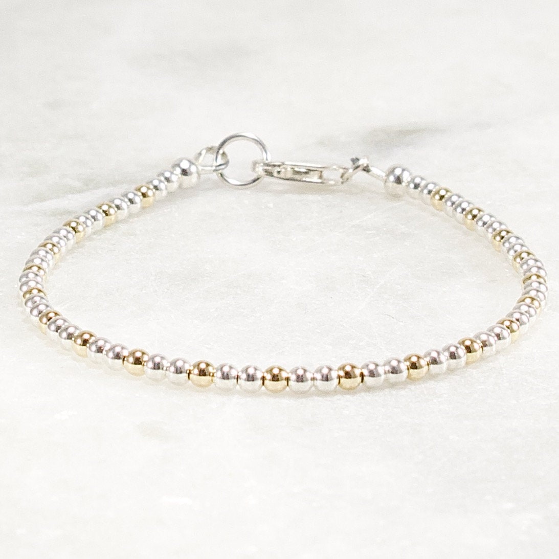 Two Tone Bead Bracelet, 14k Gold Filled and Sterling Silver, Minimalist ...