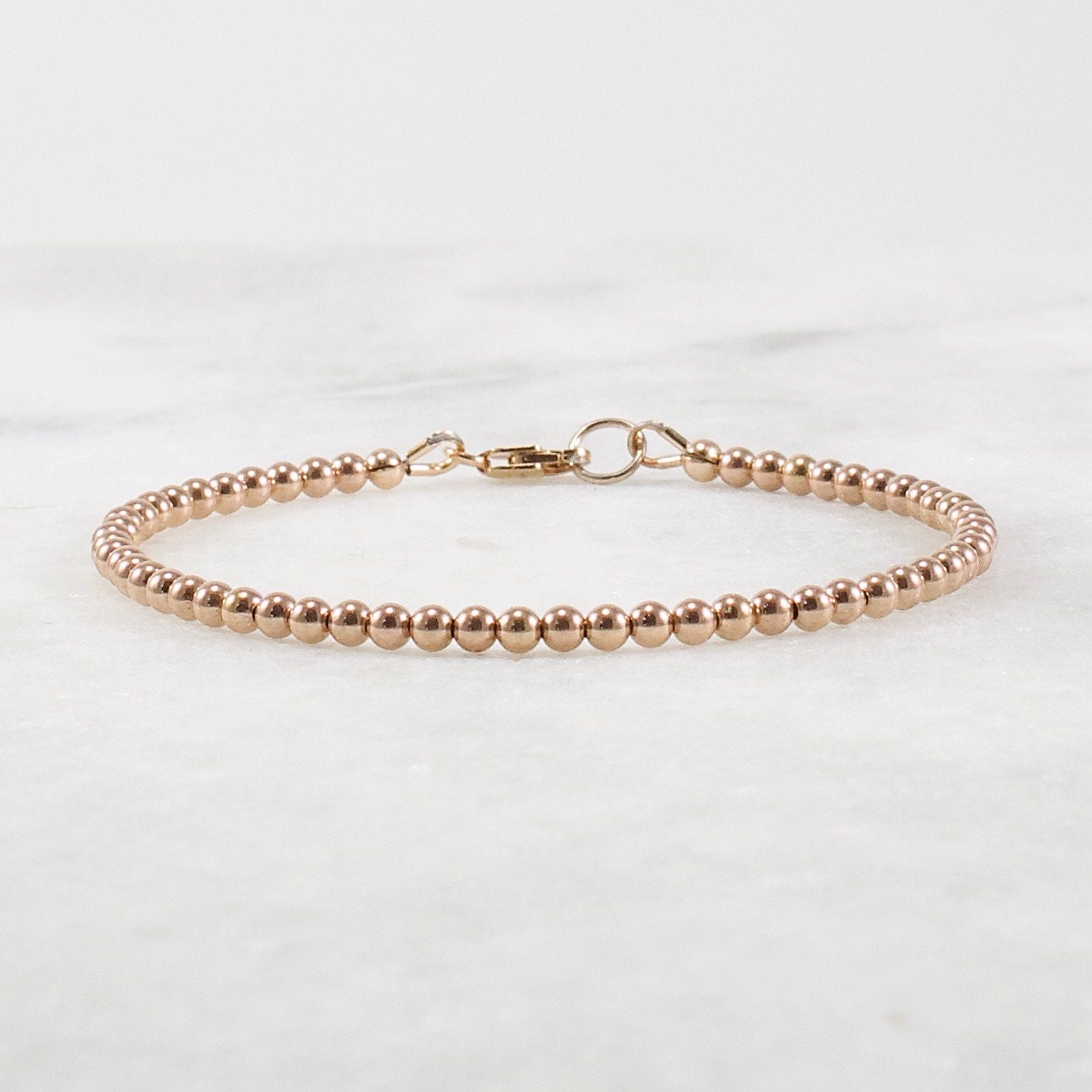 14k Rose Gold Filled Beaded Bracelet Delicate Stacking | Etsy