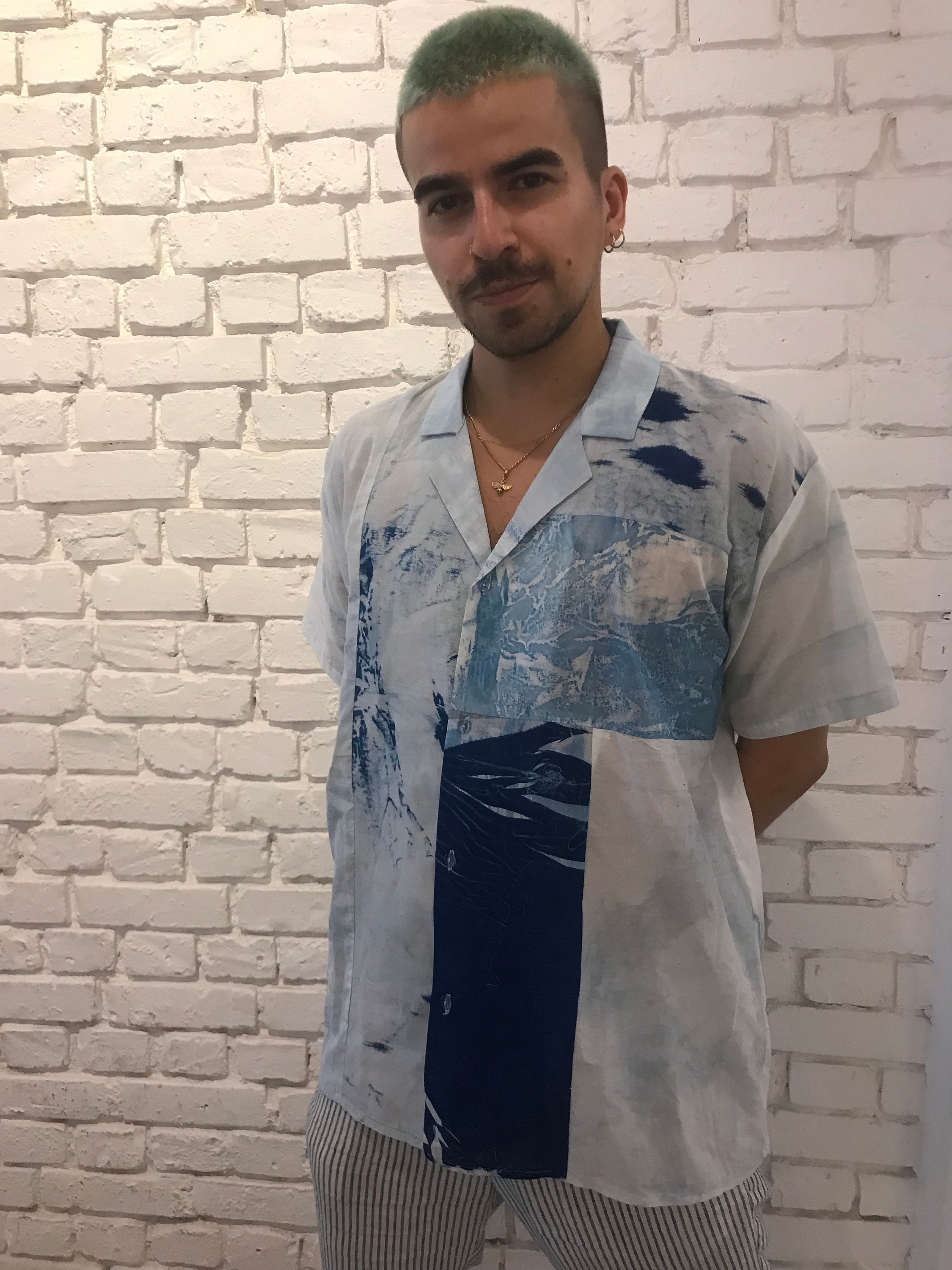 Blue Men's Shirts Cyanotype Hand Printed Unique Artsy Creative Stylish ...