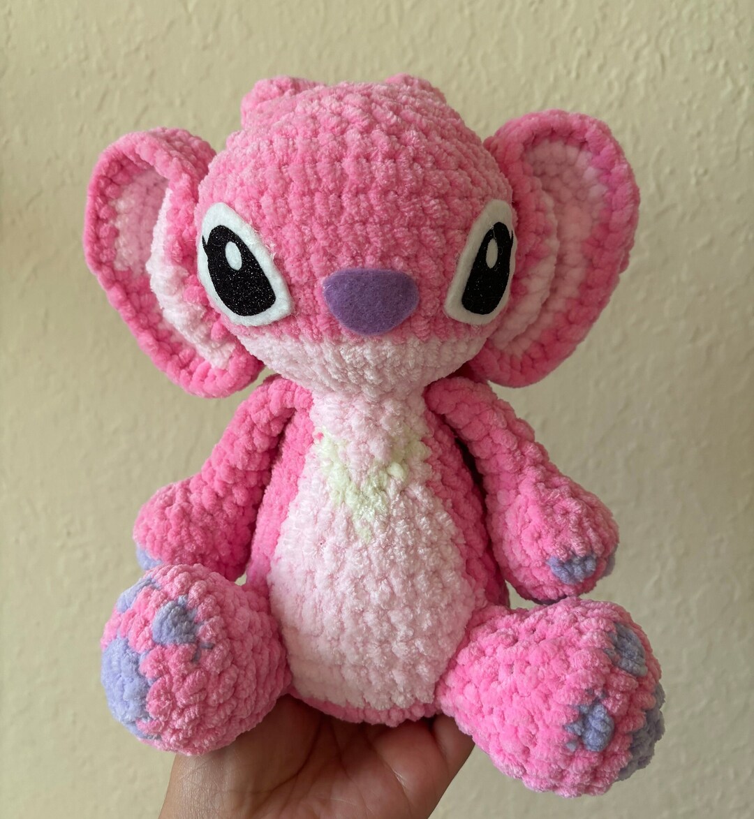 Crocheted Angel Plush Toy: Pink Lilo Stitch Character, Handmade Blanket ...